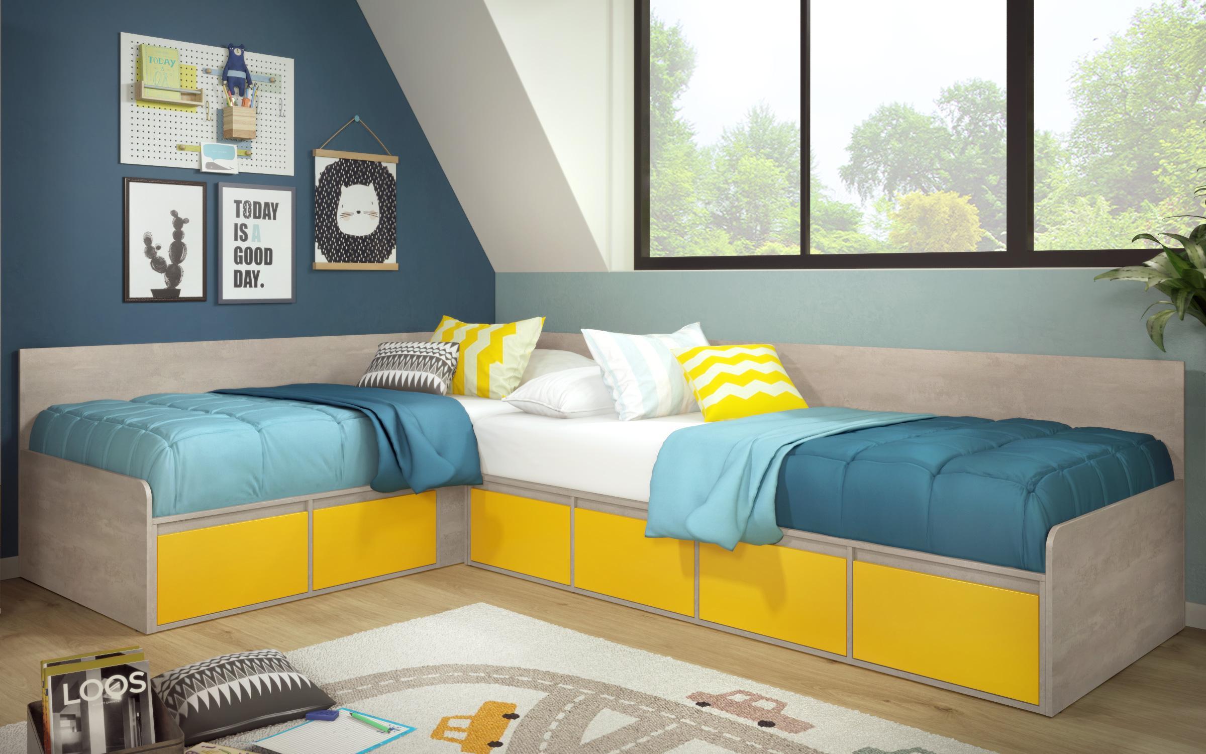 Children`s bedroom furniture set Zaki, Zaki, yellow shagreen + concrete ...